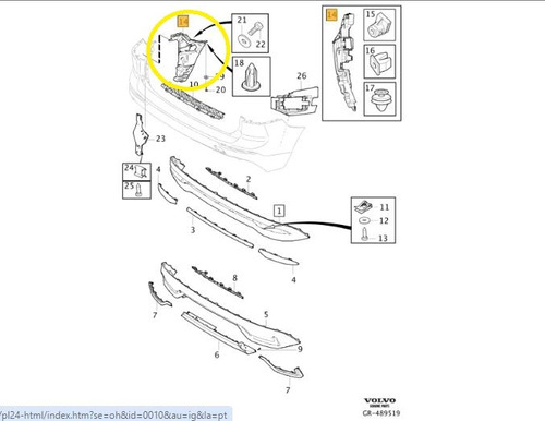 Suporte Guia Parachoque Volvo Xc60 T8 2019 A 2023 Traseiro Esquerdo ...